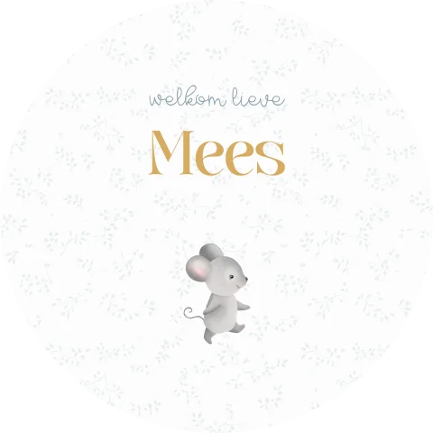 Vrolijk tuinbord met takjes patroon en getekend muisje