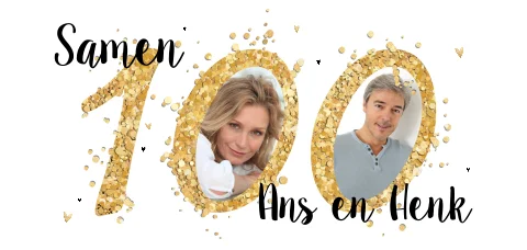 Uitnodiging samen 100 jaar met cijfer fotolijst en glitter