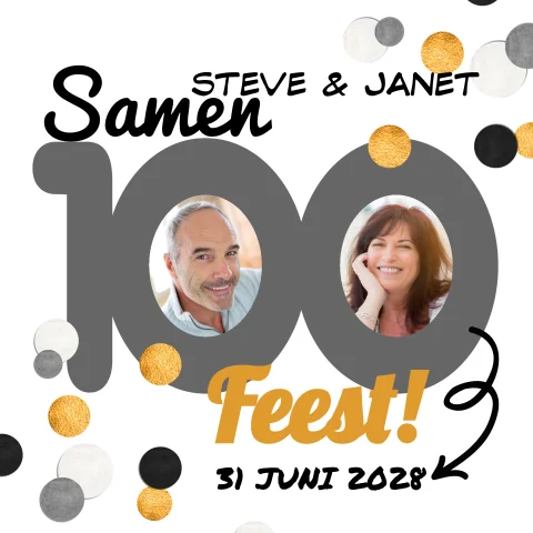 Samen 100 uitnodiging met gouden confetti