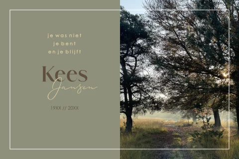 Rouwkaart met boslandschap en betekenisvolle boodschap