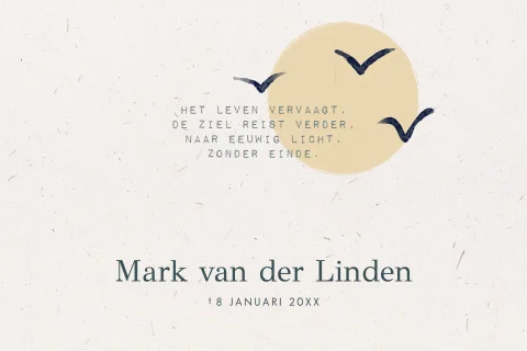 Rouwkaart met zon en vogels – rust en eeuwige herinnering