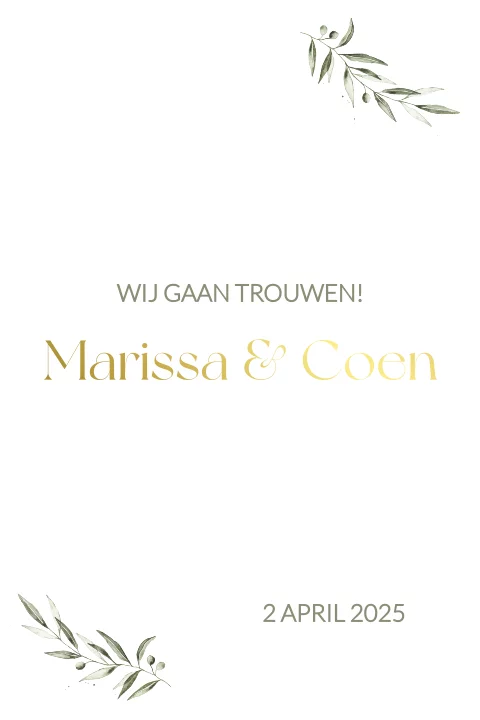 trouw insteek kaart behorende bij insteekmapje olijftakken