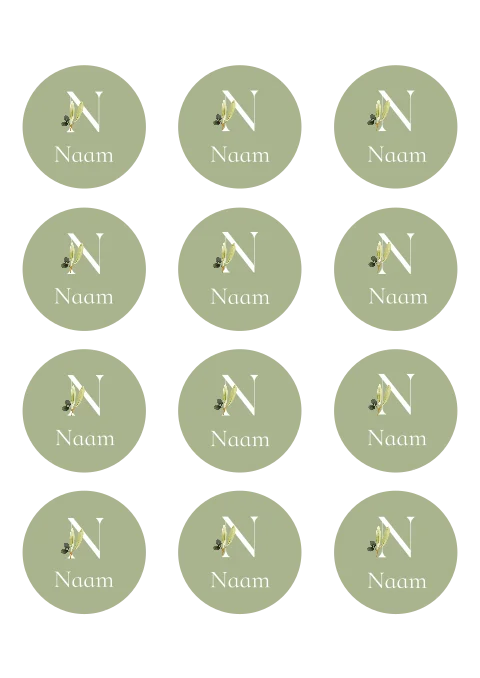 Naamkaartjes bruiloft rond met olijf