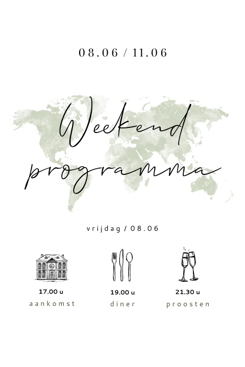 Programma kaartje voor een meerdaagse bruiloft in het buitenland