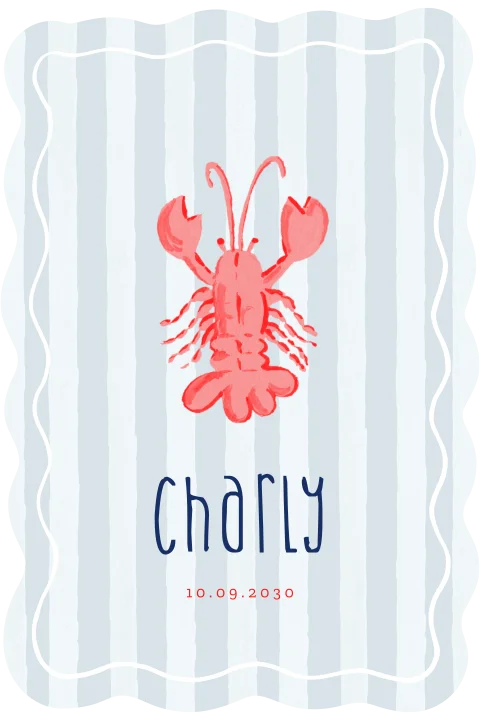 Origineel geboortekaartje met streepjes en zee thema