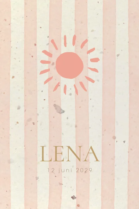 Duurzaam geboortekaartje voor een meisje met strepen en zon