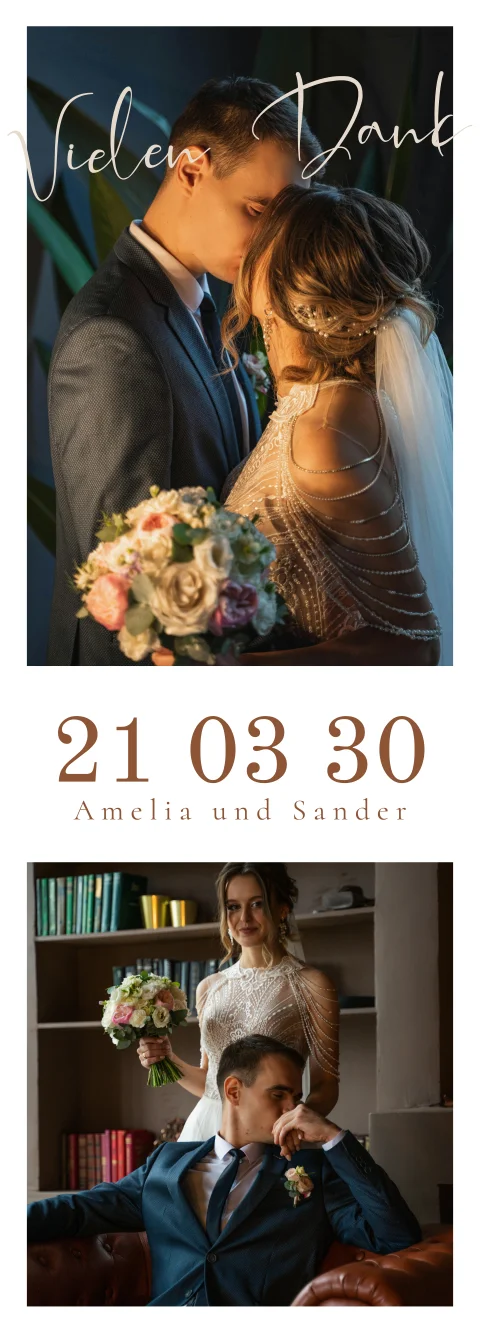 Magnetische Dankeskarte zur Hochzeit mit Fotos und Datum