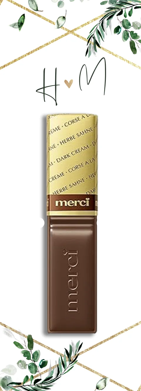 Merci Gastgeschenk mit schicken Eukalyptuszweigen