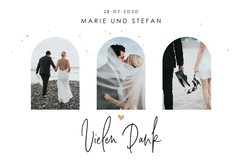 Elegante, magnetische Dankeskarte zur Hochzeit mit Fotos
