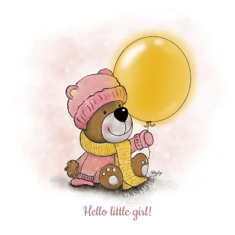 Felicitatie kaart geboorte meisje tekening lief beertje